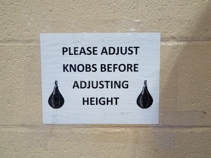 Please Adjust Knobs before Adjusting Height Sign with Boxing Bag on ...
