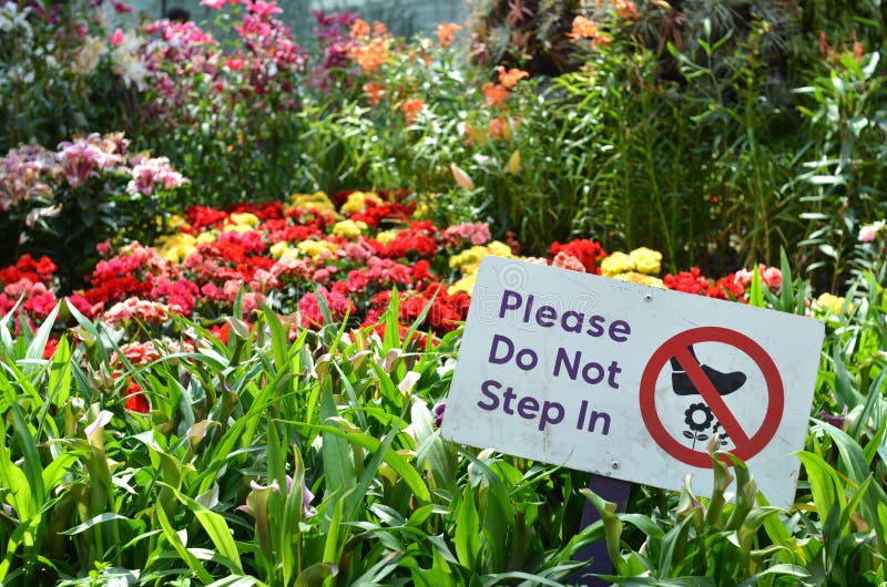 Please Do Not Step in Sign in Gardens by the Bay Stock Image - Image of ...