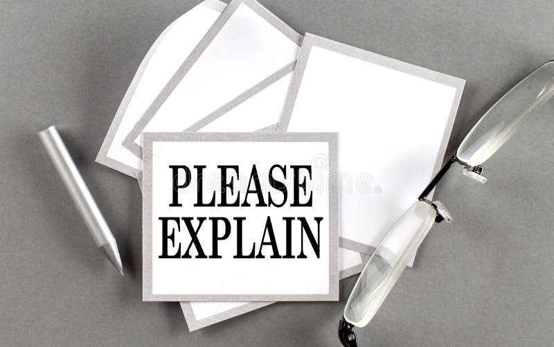 PLEASE EXPLAIN Text Written on a Sticky with Pencil and Glasses Stock ...