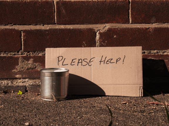 Please Help Sign with Tin Can for Money Donations Stock Image - Image ...