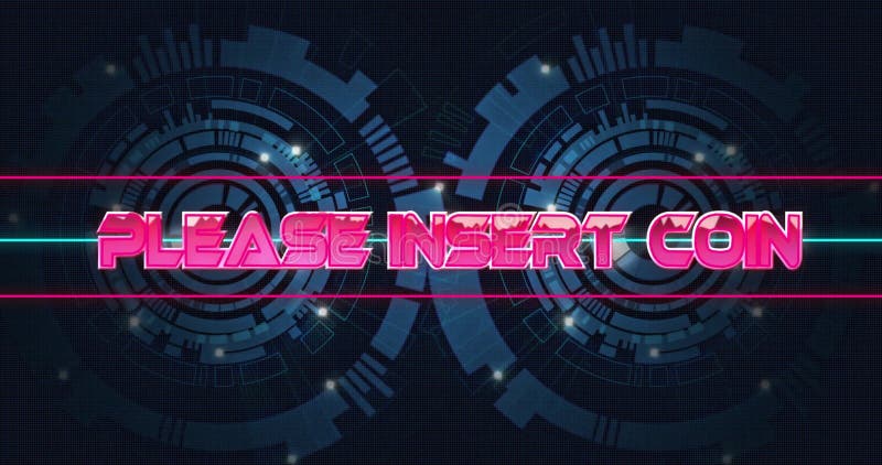 Please Insert Coin Text Animation Over Futuristic Circular Digital ...