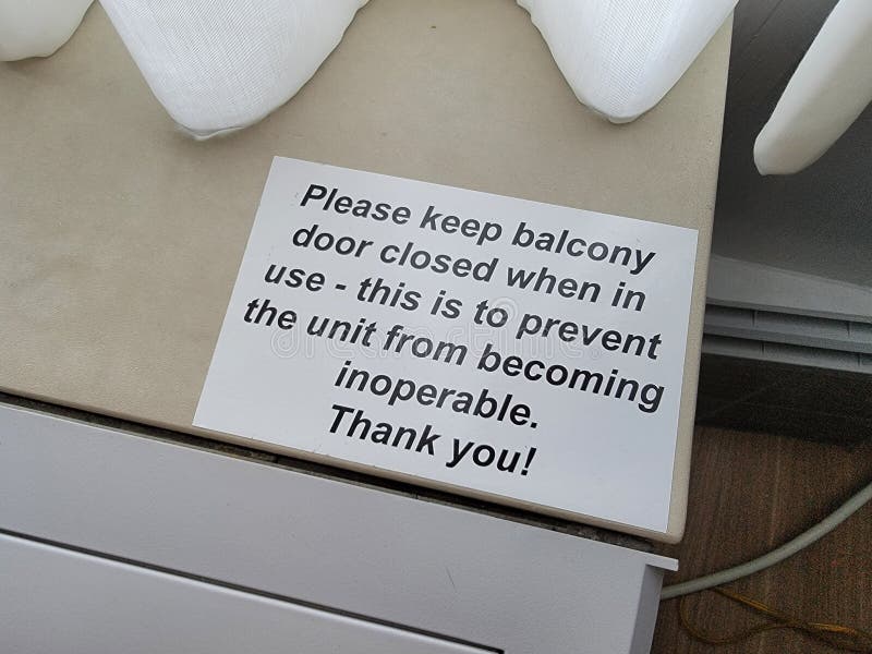 Please Keep Balcony Door Closed Sign on Air Conditioning Unit Stock ...