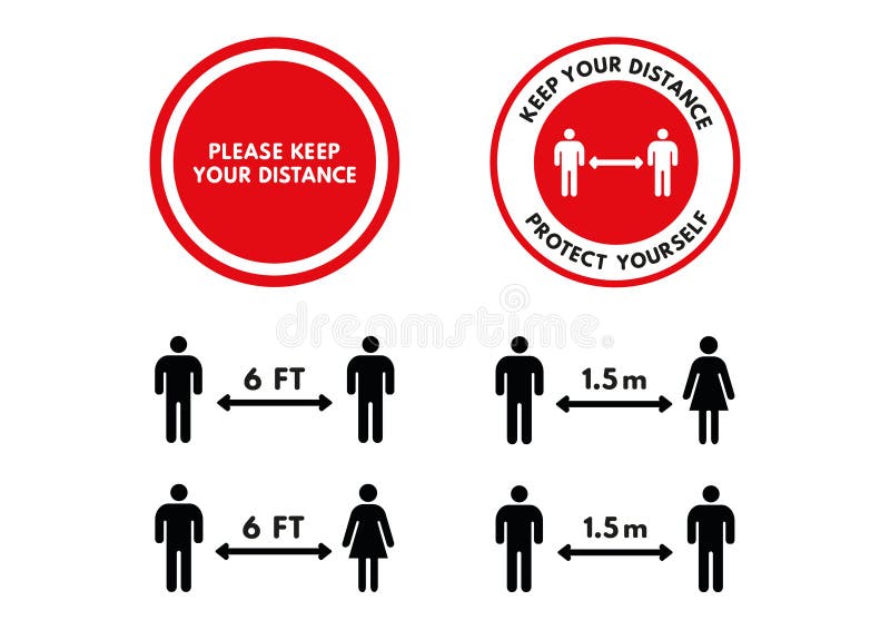 Social Distancing Signs Set Vector Illustration Stock Vector