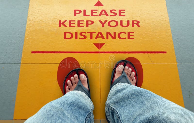 Please Keep Your Distance Sign on a Floor Stock Photo - Image of ...