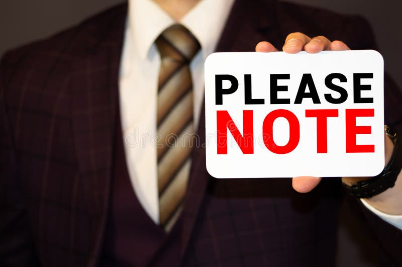PLEASE NOTE, Message on the Card Shown by a Man, Vintage Tone Stock ...