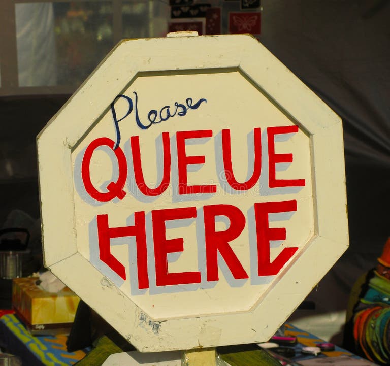 Please Queue Here Sign stock image. Image of please, standing - 43589033