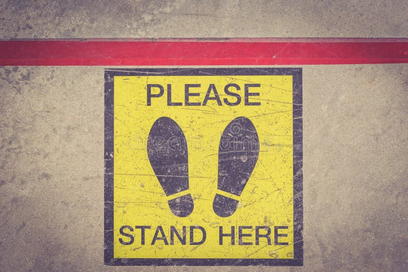 PLEASE STAND HERE Foot Sign or Symbol on the Floor Stock Image - Image ...