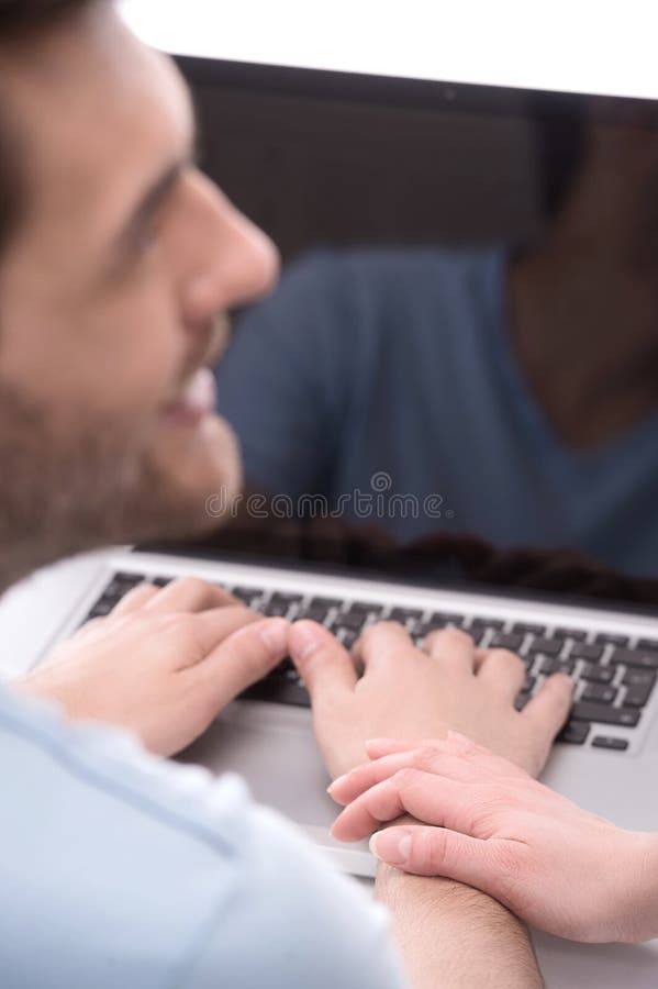 Please, Stop Working! Close-up of Men Working at the Computer while ...