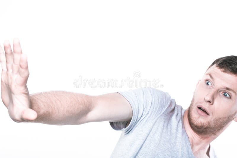 No, Please Stop. Portrait of Scared Handsome Young Blonde Man in Casual ...