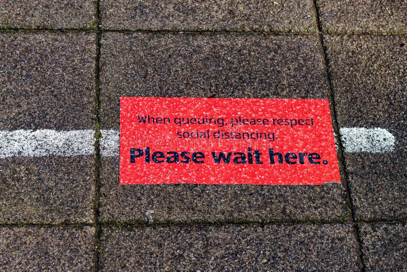 Please Wait Here Sign on the Side Walk Stock Image - Image of modern ...