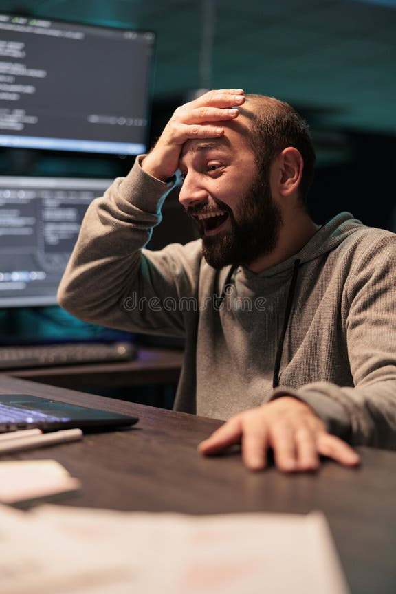 Pleased Smiling Coder Celebrating Data Script Success Stock Image ...