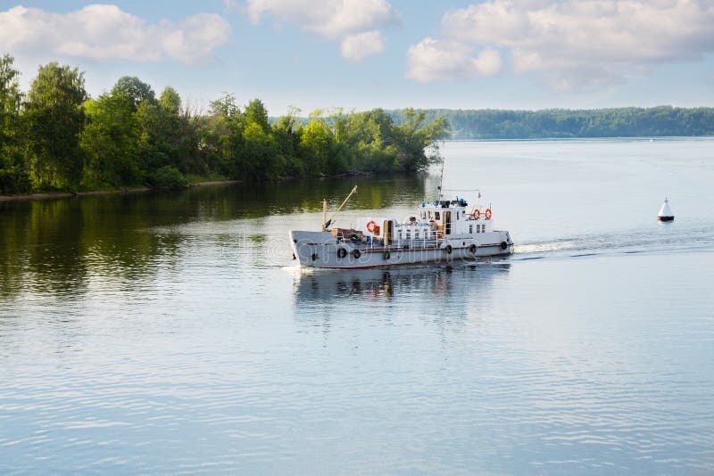 Pleasure Boat Moves Along the Volga River Stock Photo - Image of ...