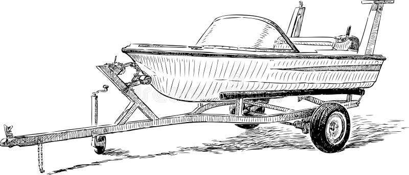 Pleasure boat on a trailer stock vector. Illustration of drawing - 81975473