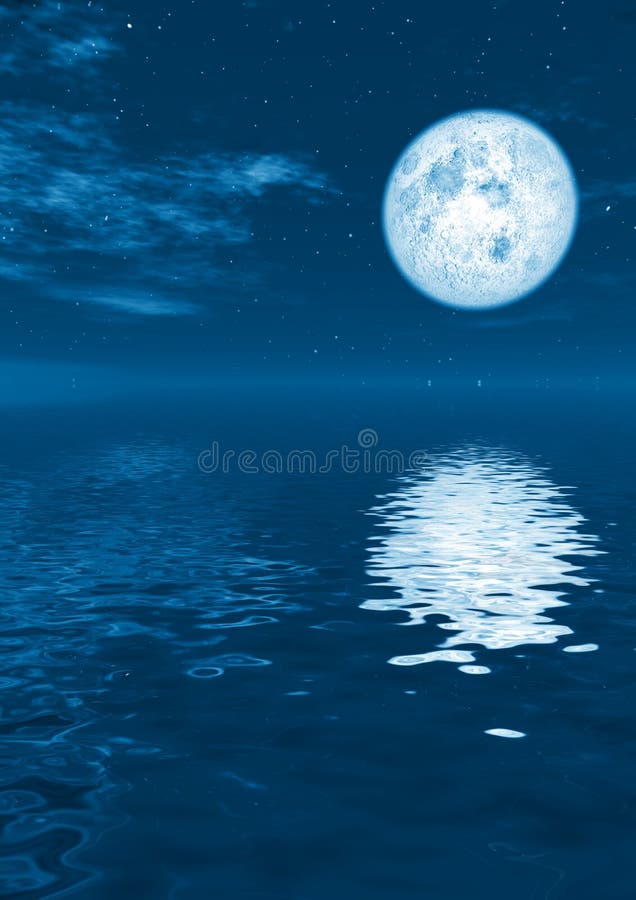 Pleine Lune Dans L'eau Calme Illustration Stock - Illustration du éloigné, bleu: 6360886