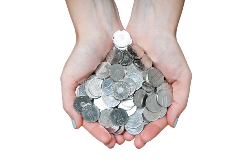 Pleines mains d'argent image stock. Image du complètement - 64210003