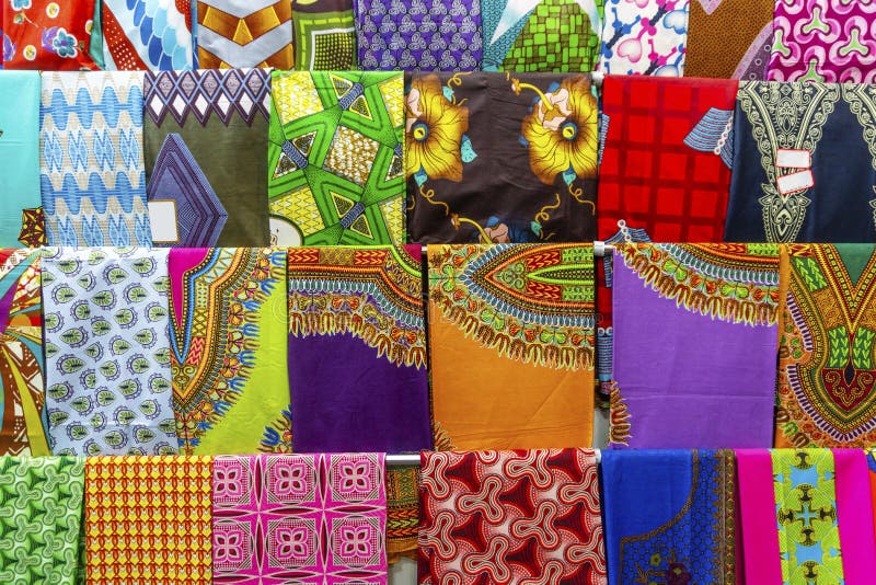 Plenty of Colorful African Fabrics in a Rows Stock Image - Image of ...