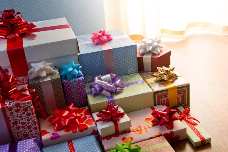 Colorful Wrapped Gift Boxes Stock Photo - Image of plenty, bright: 47512396