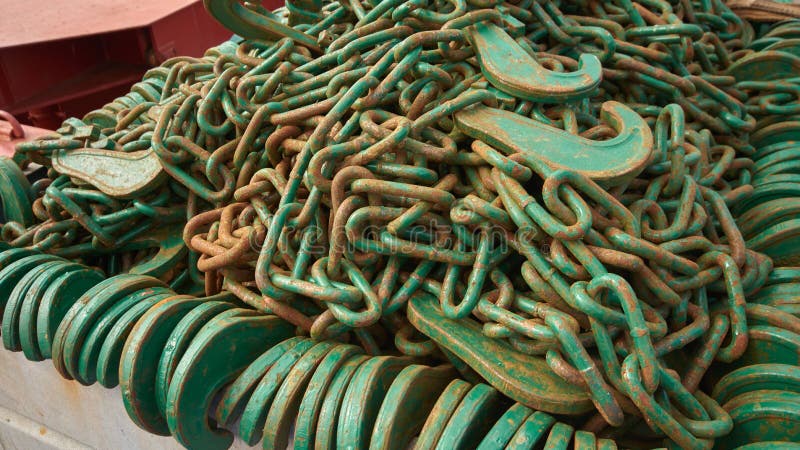 Cargo Lashing Chains, Stoppers and D-rings on Deck of Merchant Cargo ...