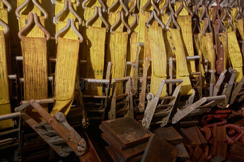 Used and Rusty Stained Lifting Shackles Lying on a Floor in a Dirty ...