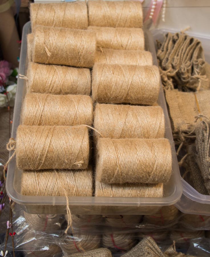 Spools or Rolls of Brown Color Linen String Stock Image - Image of ...