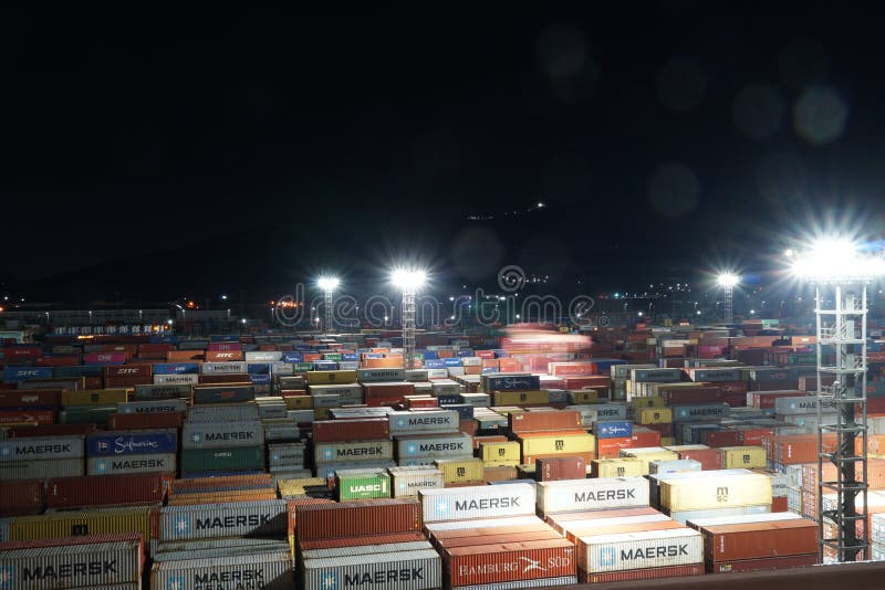Stowed Containers in a Rows from Different Shippers on the Pier of ...