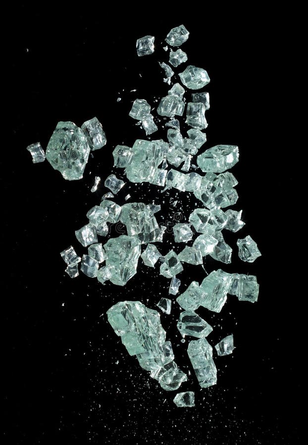 Plexiglass Broken in Many Pieces. Green Plexiglass Broken Glass Hit ...