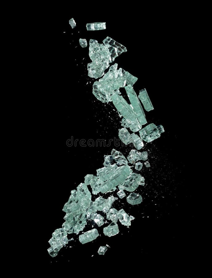 Plexiglass Broken in Many Pieces. Green Plexiglass Broken Glass Hit ...