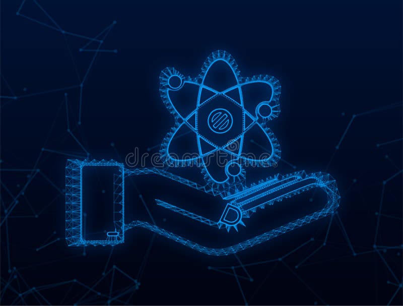 Plexus Atom Icon Over Hands Vector, Atom Symbols on Blue Background ...