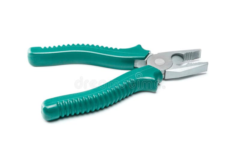 Pliers with Green Isolated Handles on White Background. Tool Isolated ...