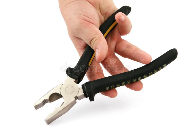 Pliers in hand stock image. Image of isolated, white, shiny - 4122107