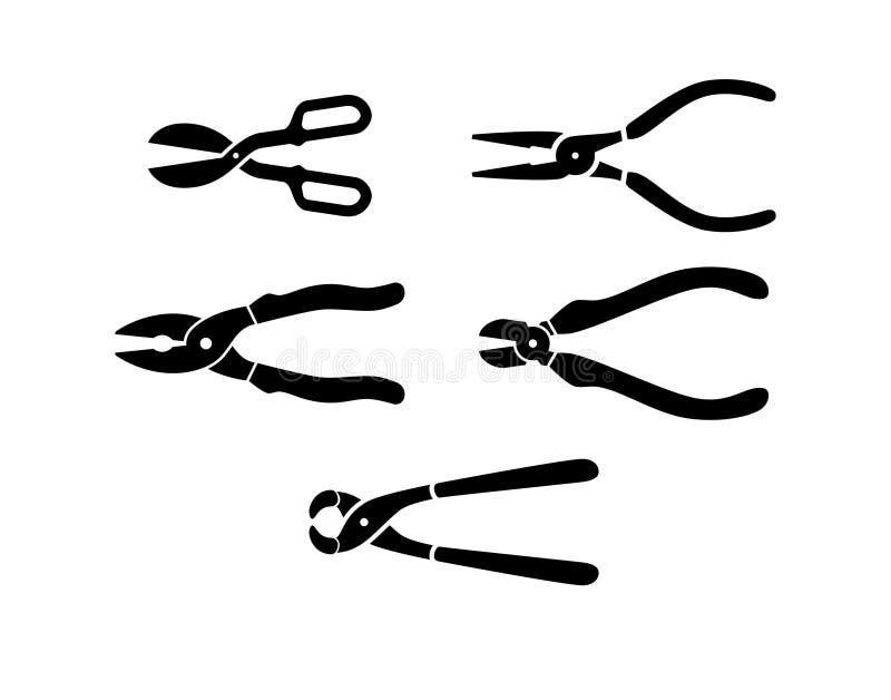 Pliers Tool Icon Set with Scissors, Lineman, Needle Nose, Diagonal ...