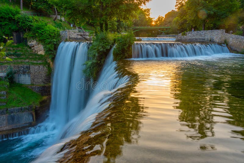 Pliva Waterfall at Bosnian Town Jajce Stock Photo - Image of rapids ...