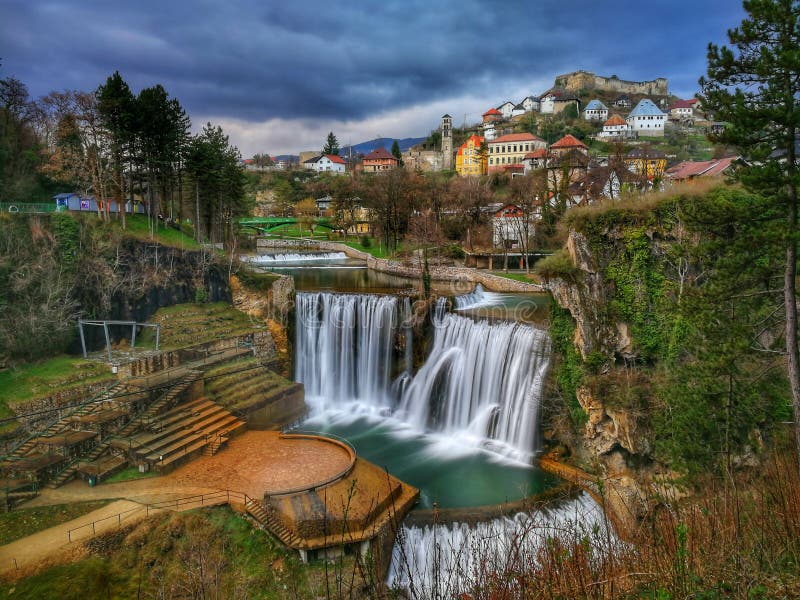 Pliva waterfall in Jajce stock photo. Image of jajce - 236519902