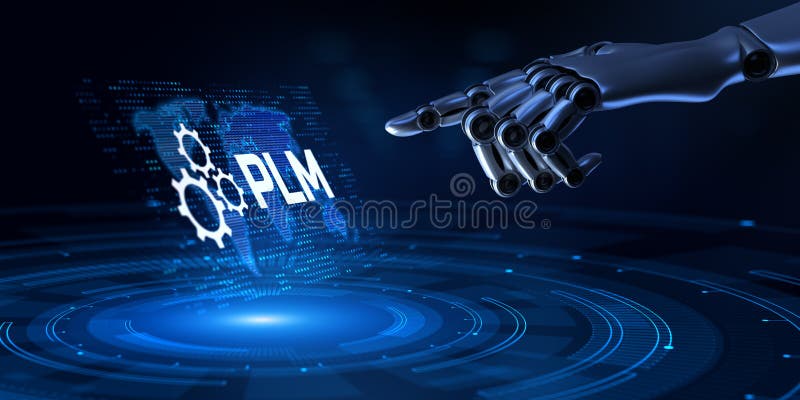 PLM Product Cycle Management Program Development Concept. Robot Hand ...