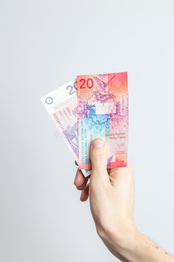 20 CHF Banknote Held in Hand Stock Photo - Image of rich, economy ...