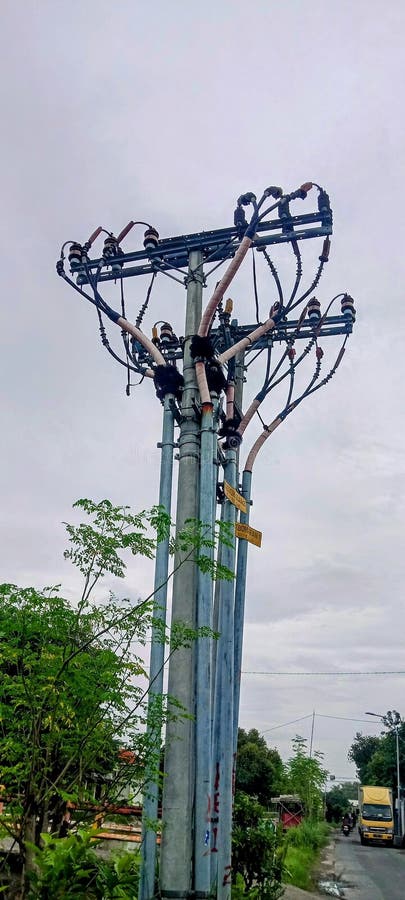 PLN Electricity Cable Poles on the Side of the Highway Stock Photo ...