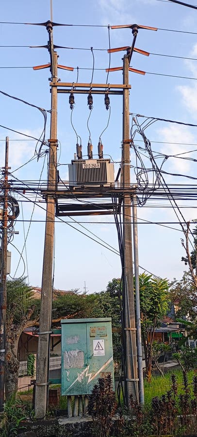 PLN High Voltage Electrical Box, with Cables on the Electric Pole ...
