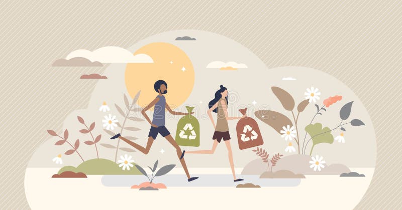 Plogging Sport Activity with Running and Trash Pickup Tiny Person ...