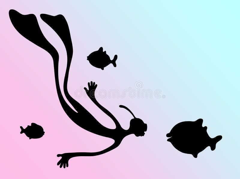 Natation De Plongeur Et De Poissons Illustration Stock - Illustration ...