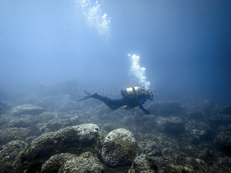 Plongeur Sous-marin En Monde Sous-marin Image stock - Image du sunburst ...