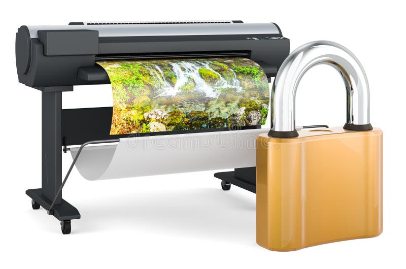 Plotter, Large Format Inkjet Printer with Padlock, 3D Rendering Stock ...