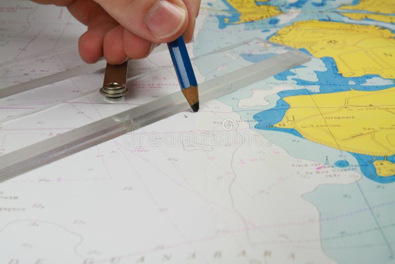 Plotting the Fix on the Navigation Chart Stock Image - Image of ...