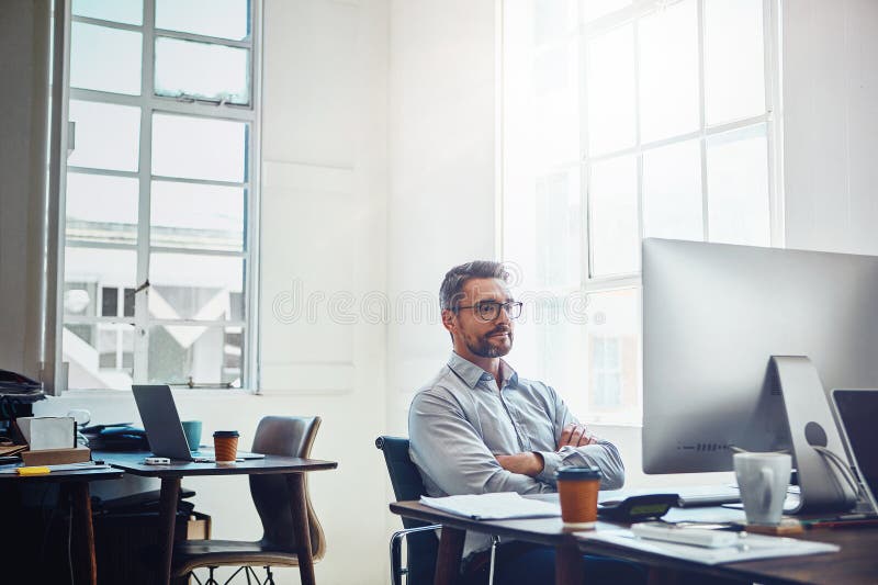 Plotting His Next Big Move. a Mature Businessman Working on a Computer ...