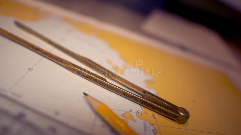 Plotting Position on Navigational Chart at Sea. Marine Map and Ruler ...