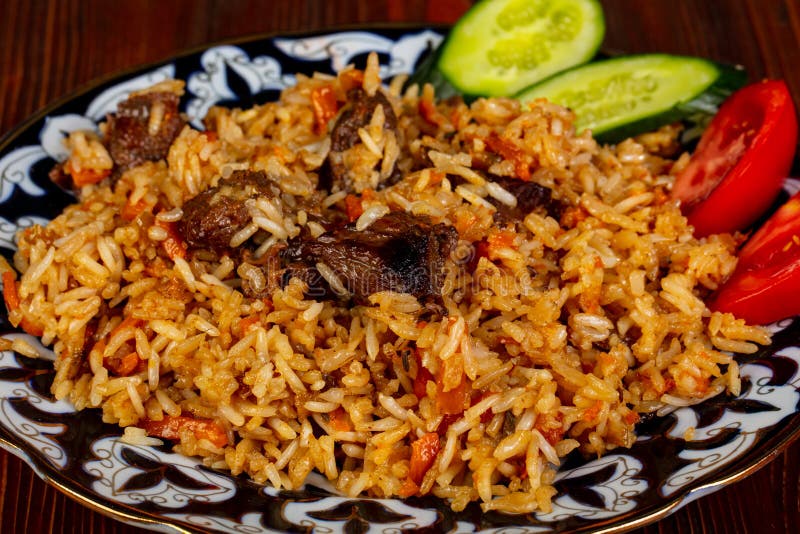 Plov with beef stock photo. Image of indian, lunch, garlic - 124427854