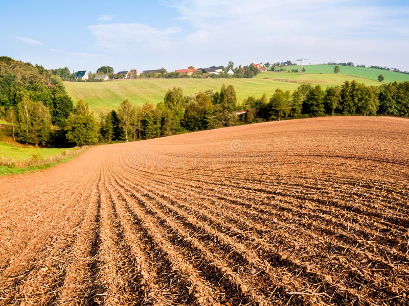 Field Plowed, Sown Cereals. Plowed Field in Spring Day Stock Image ...