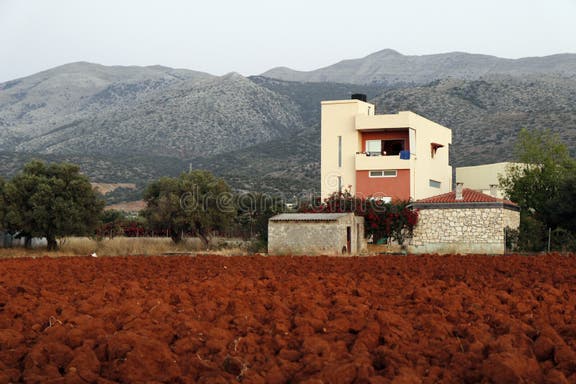 Plowed Field with Red Soil. Crete, Greece Stock Image - Image of summer ...