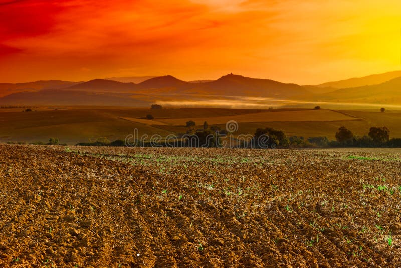 Plowed Field stock image. Image of europe, clouds, furrow - 39181195