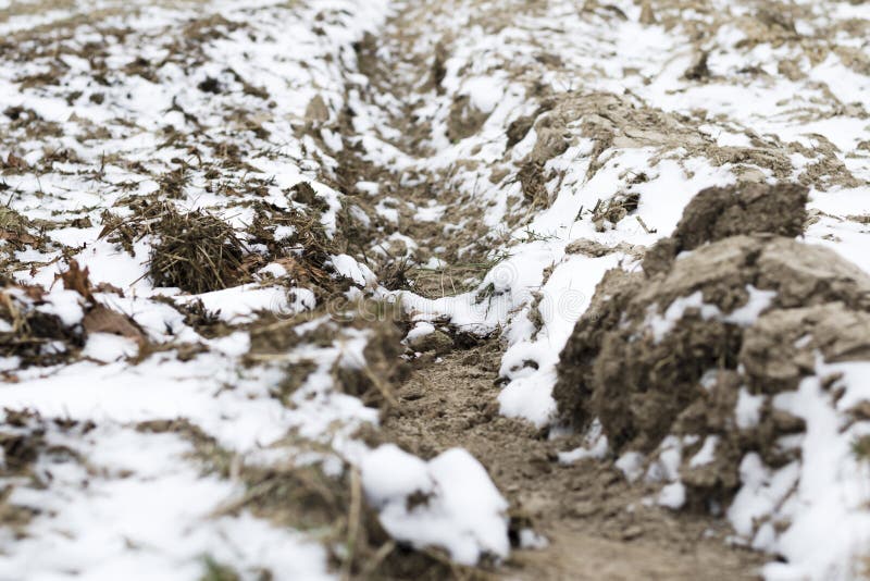 Plowed Land in Winter with Deep Furrows Sprinkled with Snow Stock Image ...