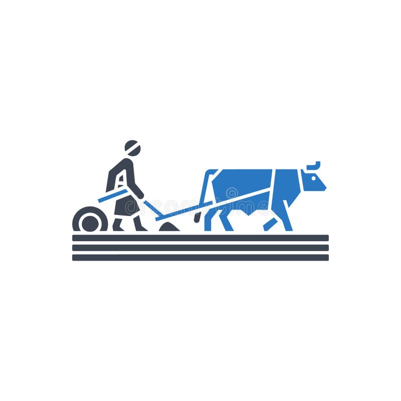 Plowing with Cow Icon stock vector. Illustration of agriculture - 373828082